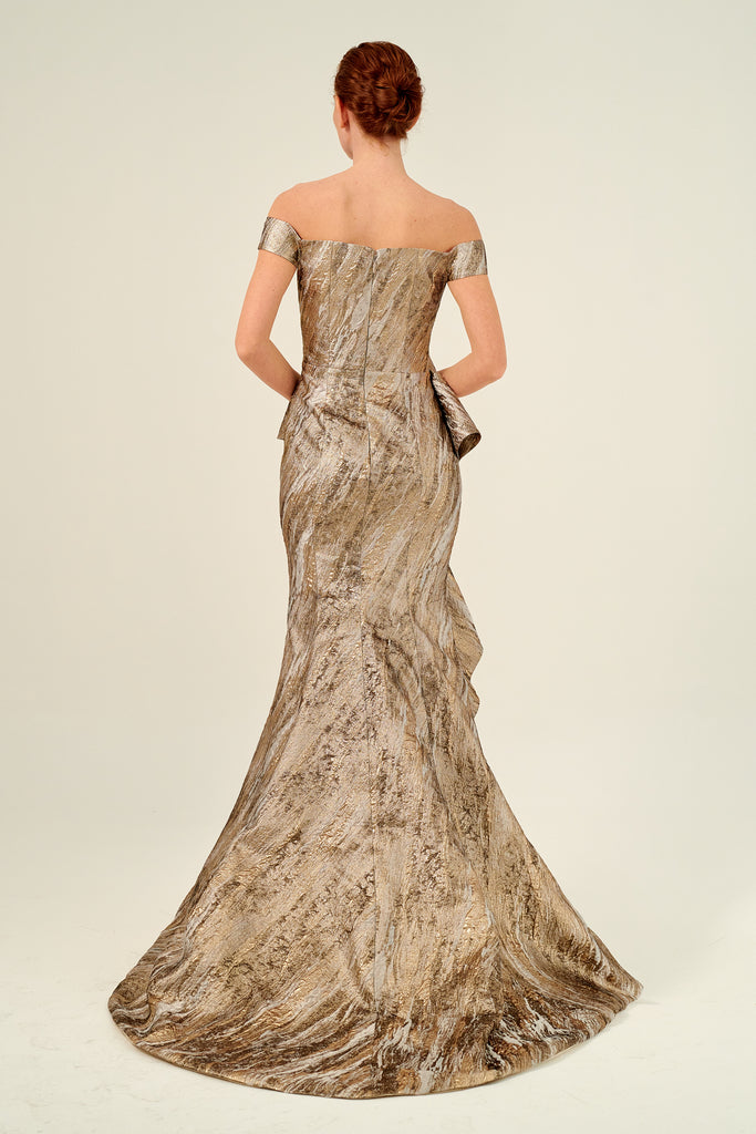 Portrait Neckline Pleated Bodies Long Mermaid Evening Dress – John Paul ...