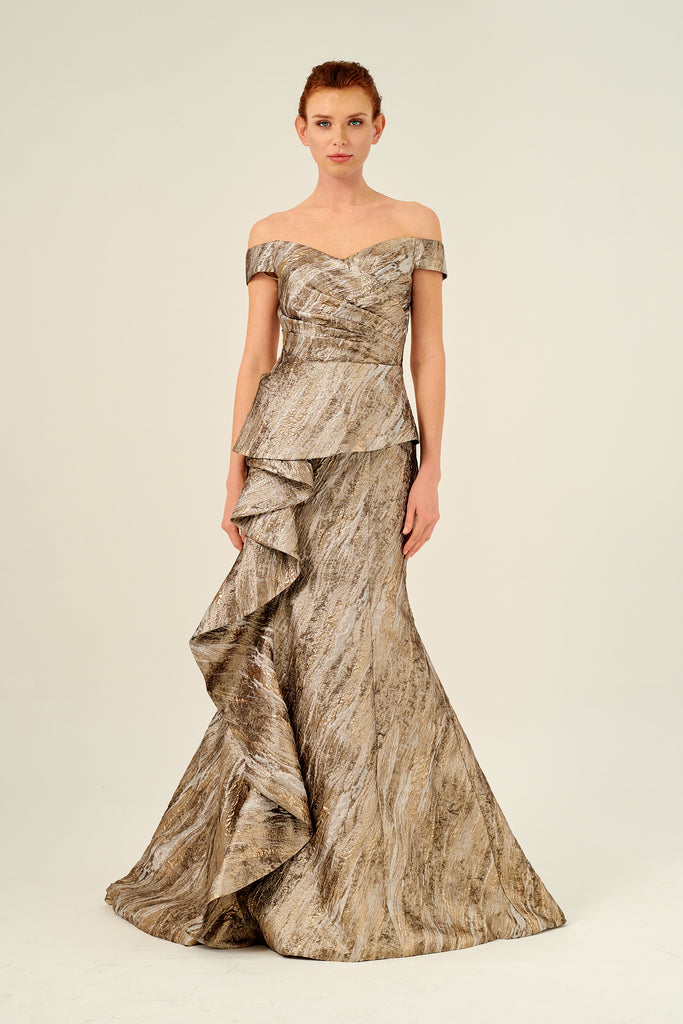 Portrait Neckline Pleated Bodies Long Mermaid Evening Dress – John Paul ...