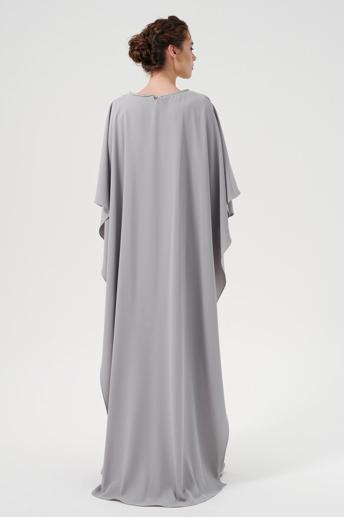 Long Sleeves Overlay Cape Effect Boatneck Long Dress – John Paul Ataker