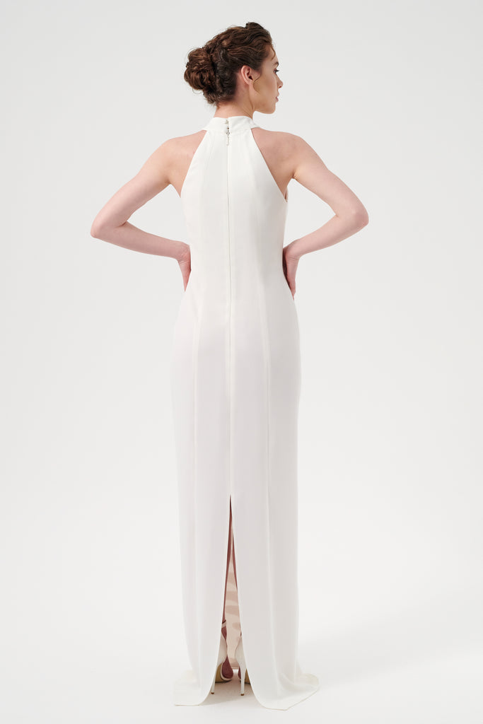 High Neck Ankle-Grazing Pencil Skirt With A Center-Back Slit And Flora ...