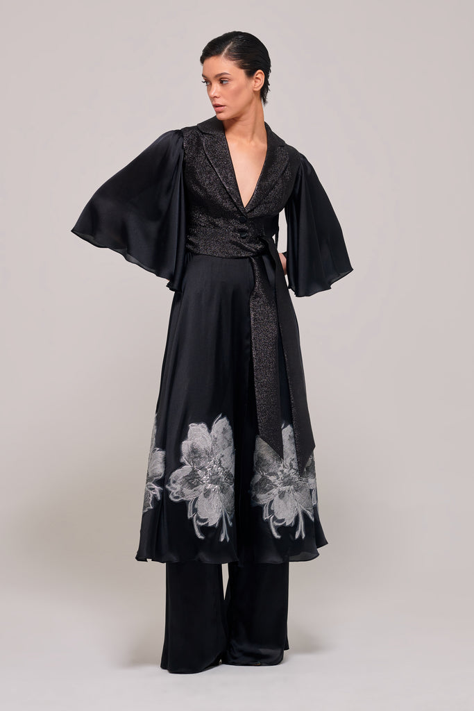 Wide Sleeves Appliqués Detail Black Jacket with Pant – John Paul Ataker