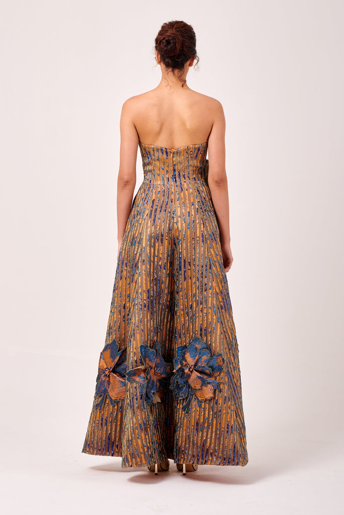 Three Dimensional Floral Blend with Organza and Jacquard Detail Long D ...