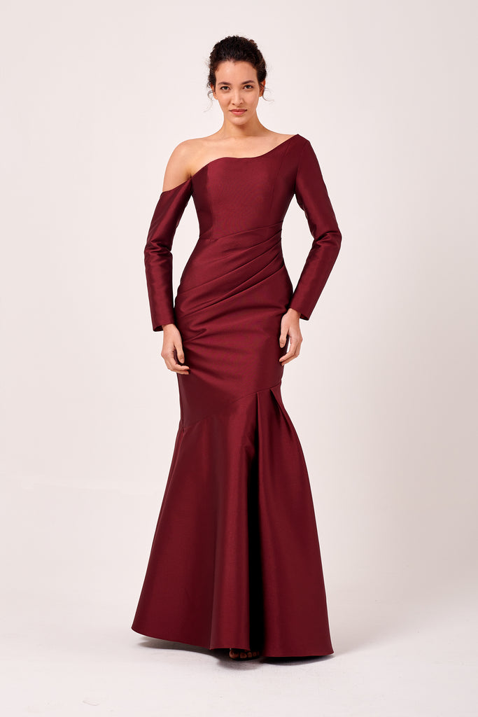 Asymmetric One-Shoulder Neckline Long Sleeve Gown – John Paul Ataker